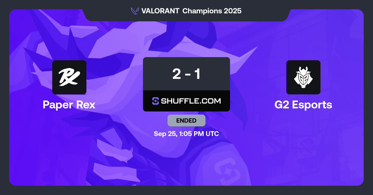 Opklada na Paper Rex vs G2 Esports | Shuffle VIP Crypto kazino