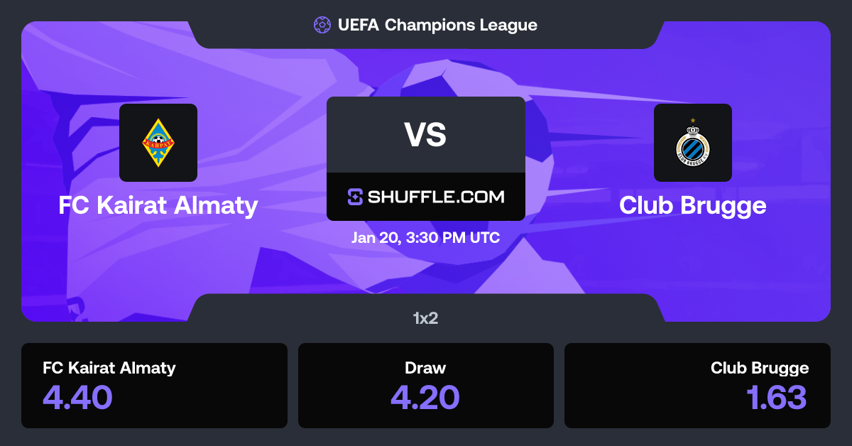 Auf FC Kairat Almaty vs Club Brugge wetten | Shuffle - VIP-Crypto-Casino