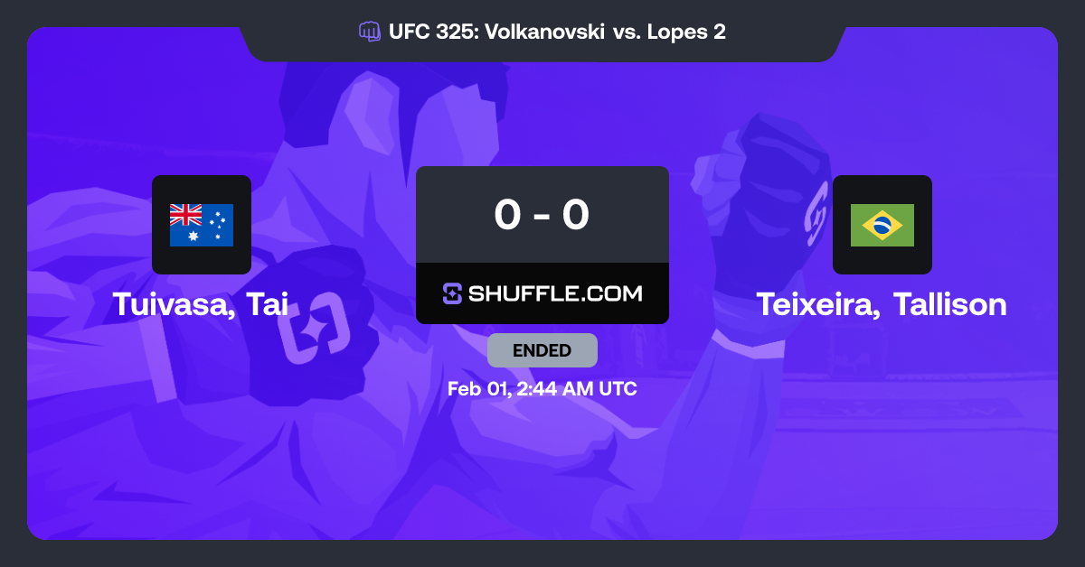 Bet Tuivasa, Tai vs Teixeira, Tallison | Shuffle - VIP Crypto Casino